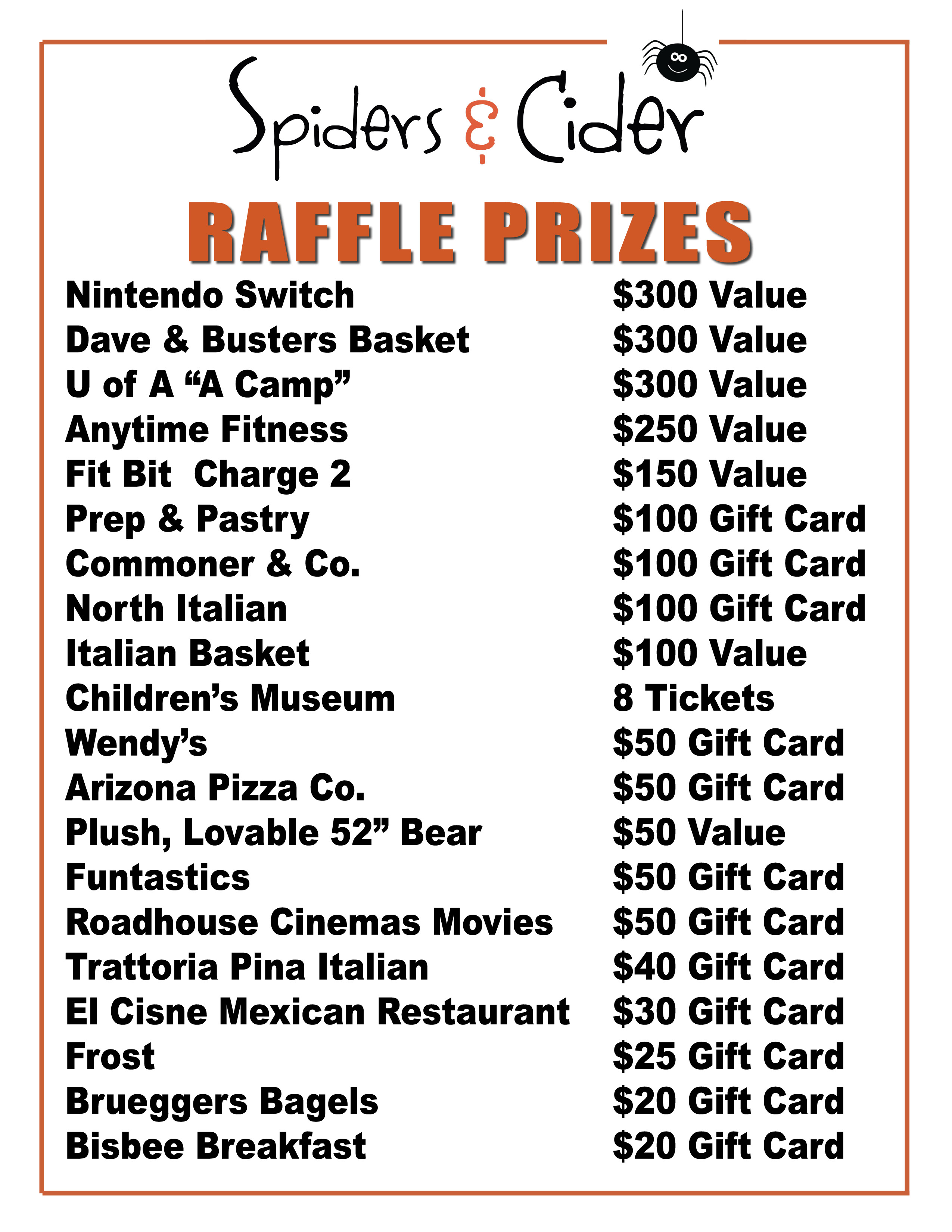 Raffle Prizes List Sunrise FFO